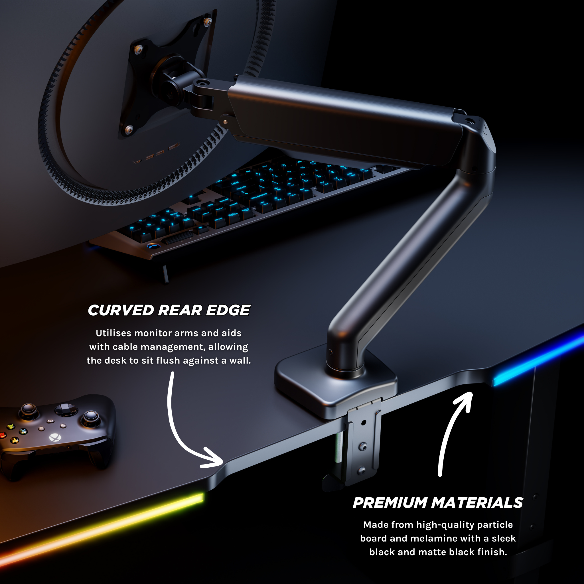 Colossus Heavy Duty RGB Gaming Desk - 132cm Wide – Outshine Gaming